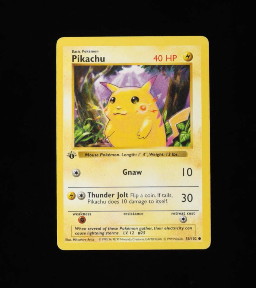 Pikachu 1999 1st Edition Pokemon Base Shadowless #58 Red Cheeks ...