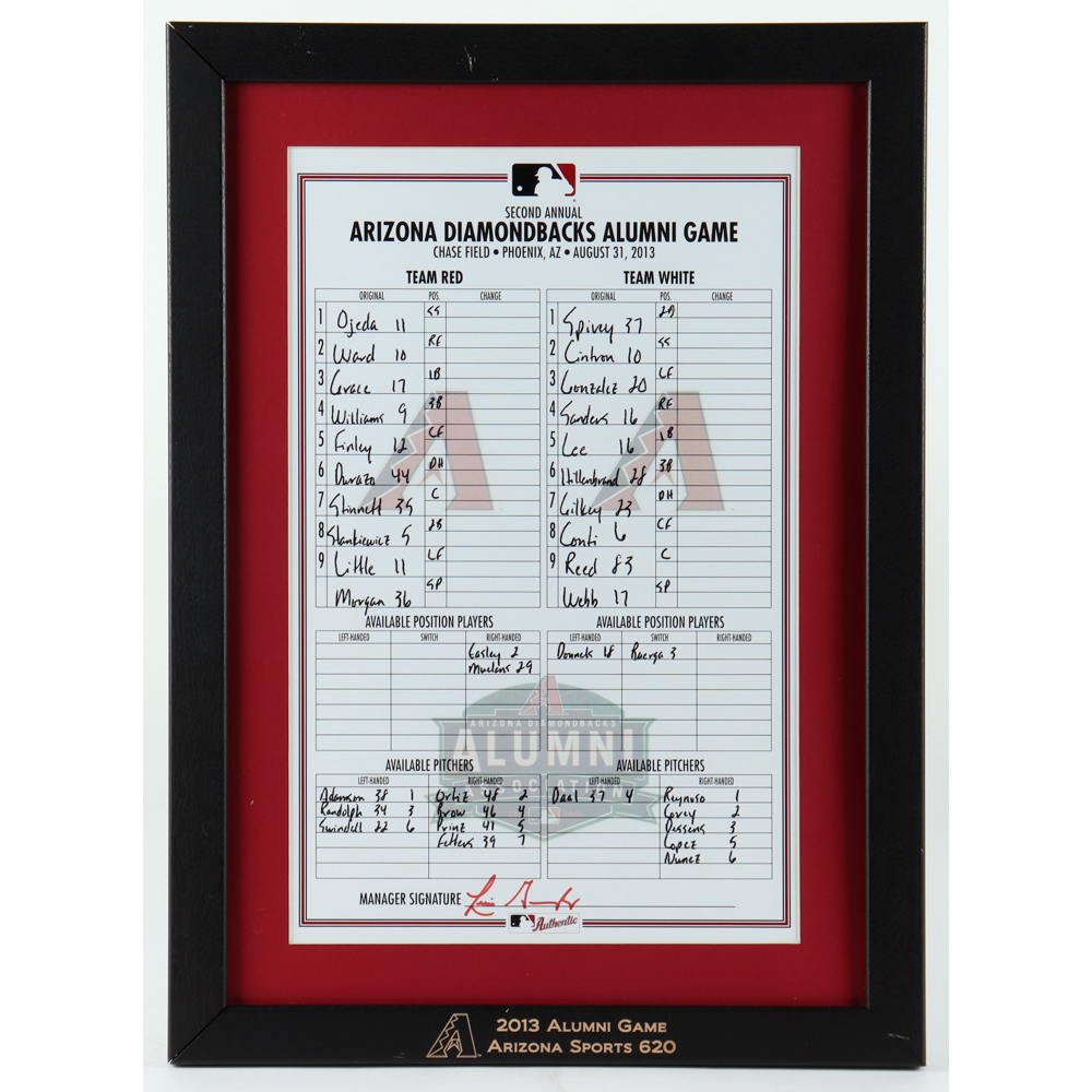 Luis Gonzalez Signed 2013 Diamondbacks 16x22 Custom Framed Alumni Game ...