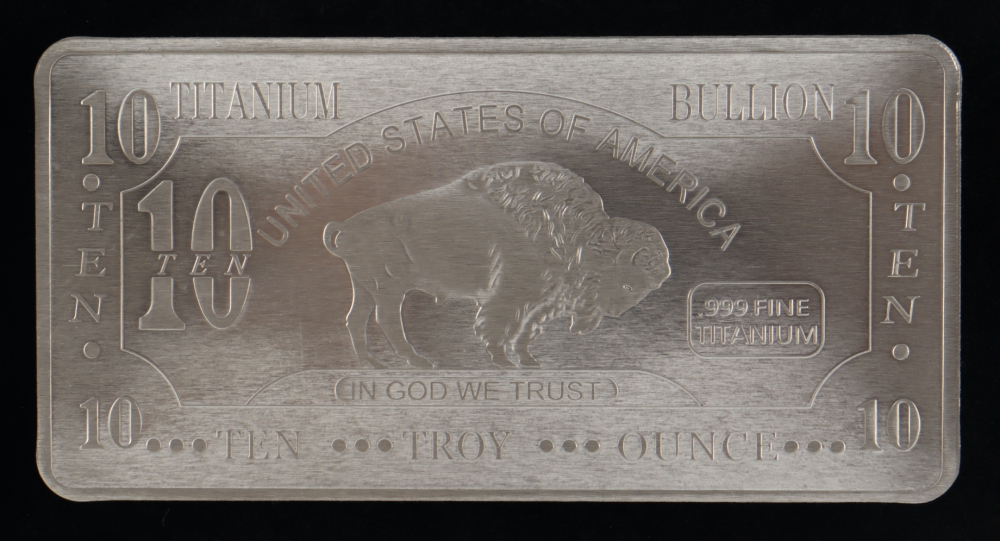 Ten Troy Ounce "Buffalo" .999 Fine Titanium Bullion Bar | Pristine Auction