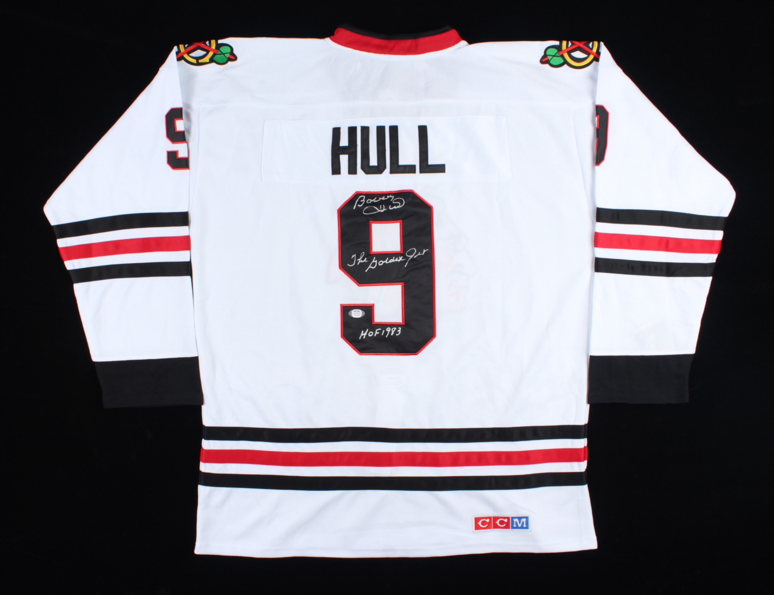 Bobby Hull Signed Blackhawks Jersey Inscribed "The Golden Jet" & "HOF ...