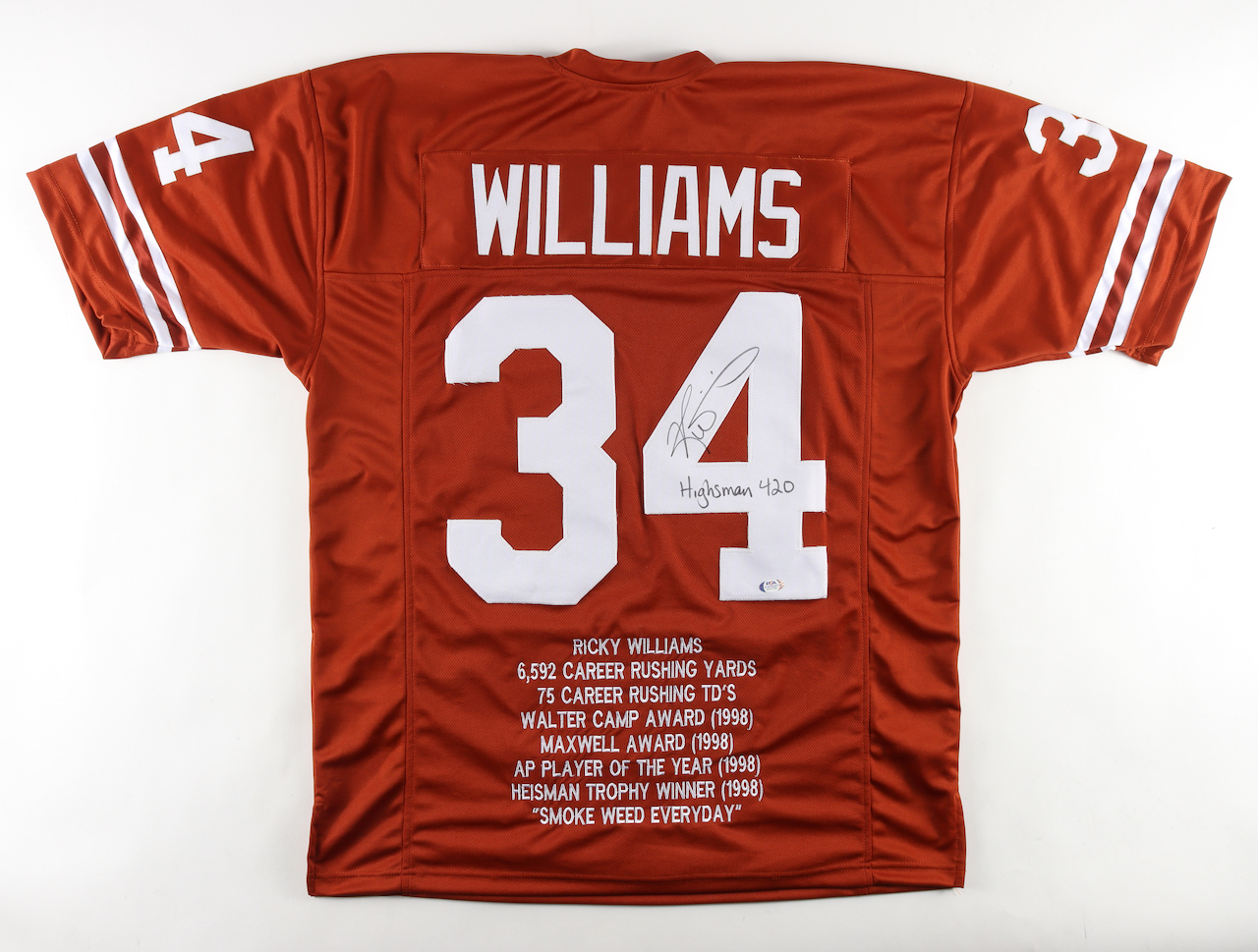 Ricky Williams Signed Career Highlight Stat Jersey Inscribed "Highsman ...