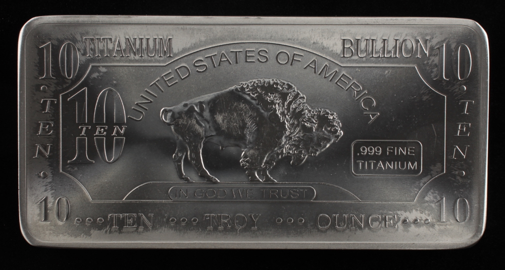 Ten Troy Ounce "Buffalo" .999 Fine Titanium Bullion Bar | Pristine Auction