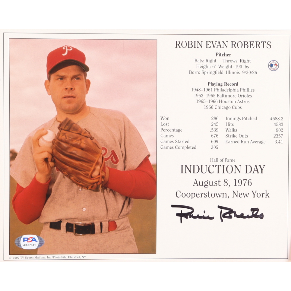 Robin Roberts Signed Phillies 8x10 Career Highlight Stat Card (PSA ...
