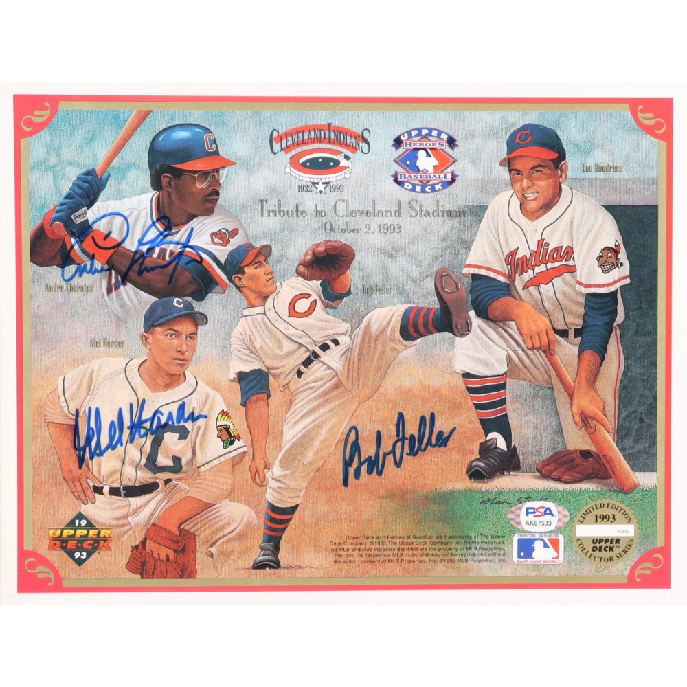 Bob Feller, Mel Harder, & Andre Thornton Signed LE Indians 8.5x11 Photo ...