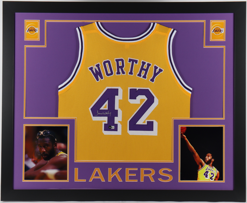 James Worthy Signed 35x43 Custom Framed Jersey Display (Beckett ...