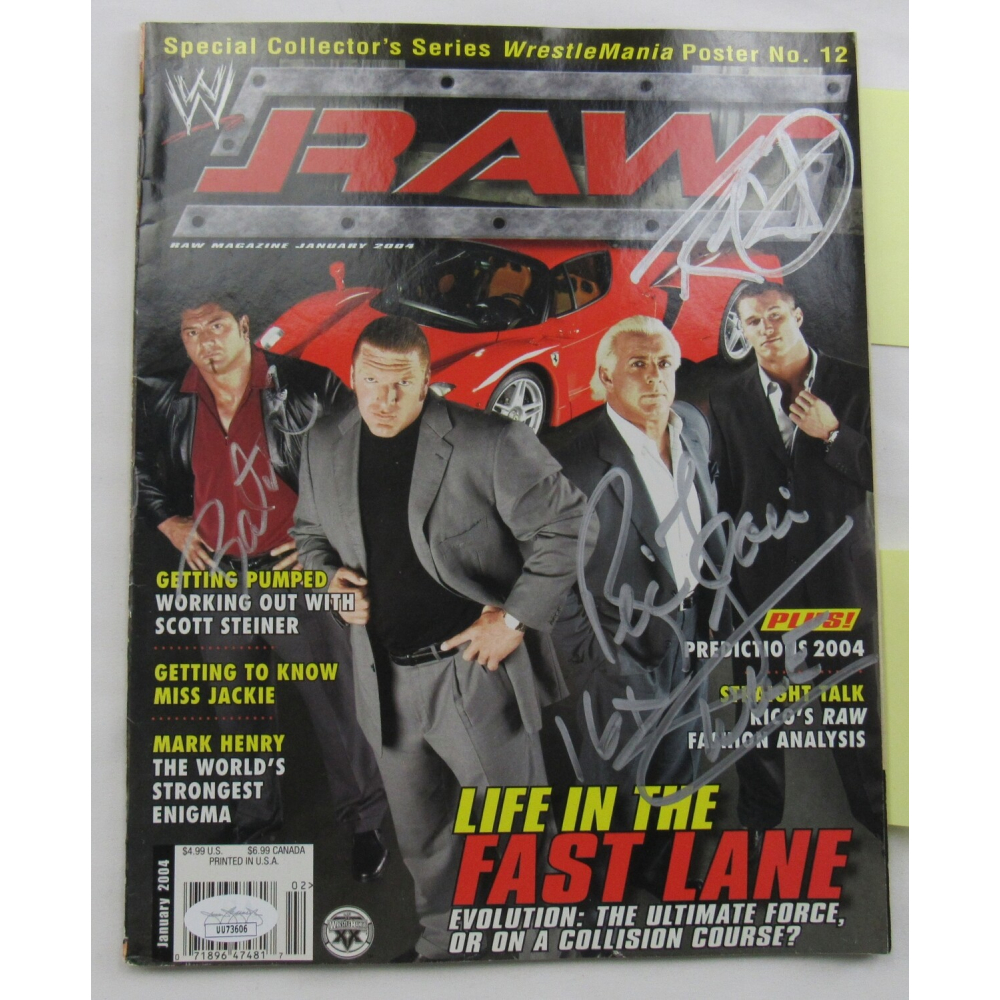 2004 WWE RAW Magazine Signed by (6) with Randy Orton, Batista, Ric ...
