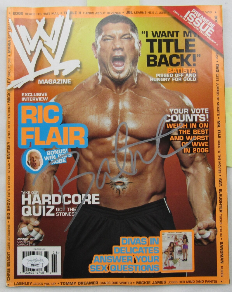 2006 WWE Magazine Signed by (5) with Batista, Sandman, Ashley Massaro ...