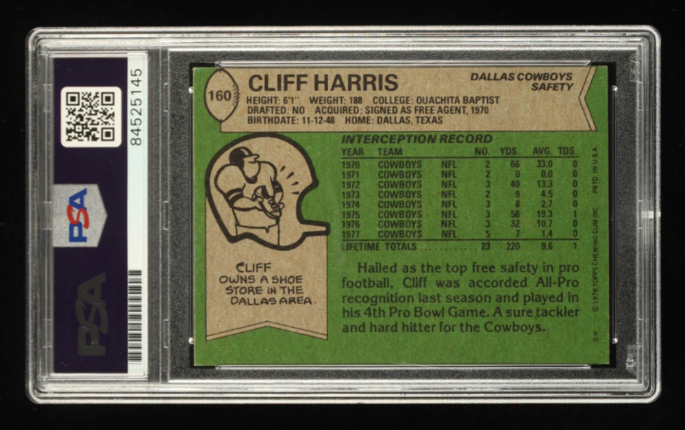 Cliff Harris Signed 1978 Topps #160 All-Pro (PSA) | Pristine Auction