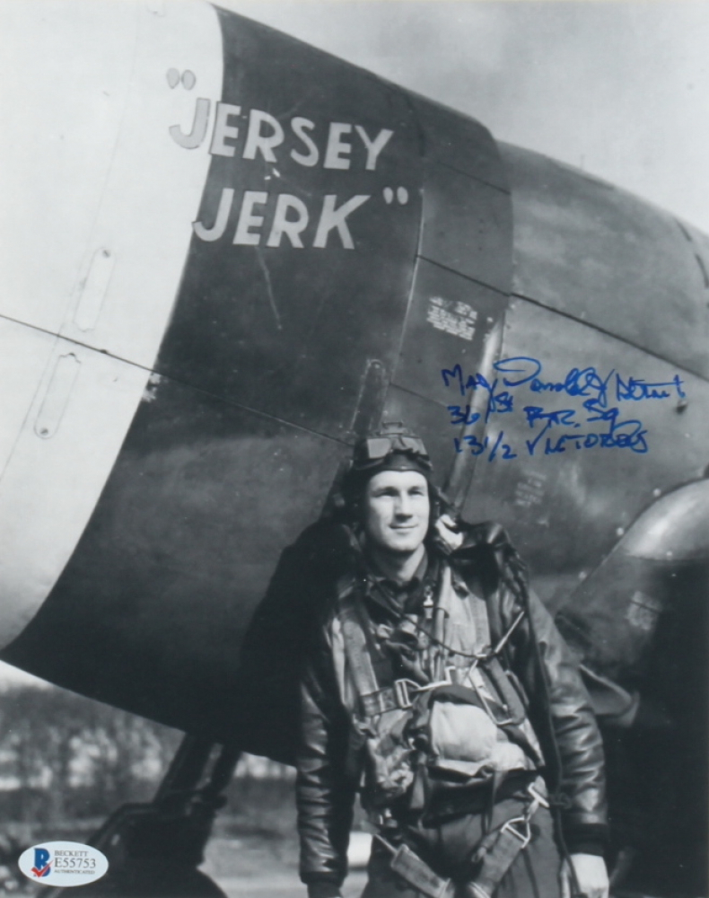 Donald Strait Signed WWII 8x10 Photo Inscribed "361st Ftr. Sq" & "13 1/ ...
