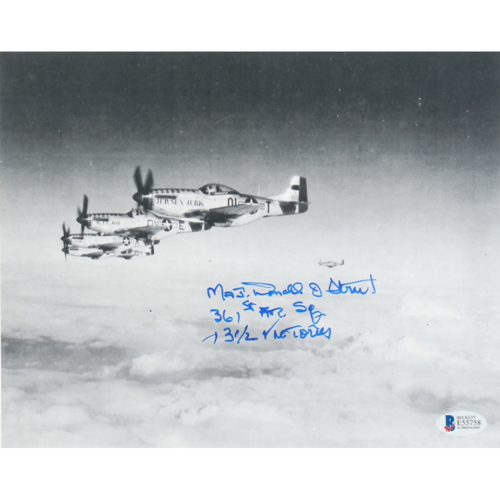Donald Strait Signed WWII 8x10 Photo Inscribed "361st Ftr. Sq" & "13 1/ ...
