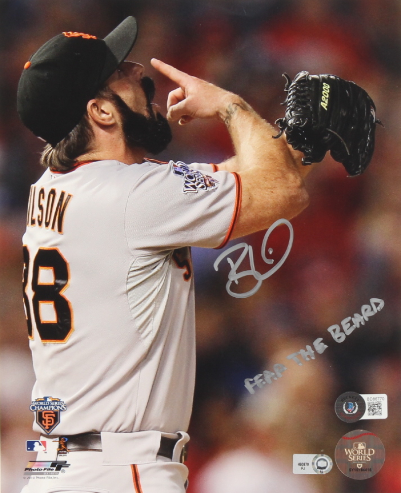 Brian Wilson Signed Giants 8x10 Photo Inscribed "Fear the Beard ...