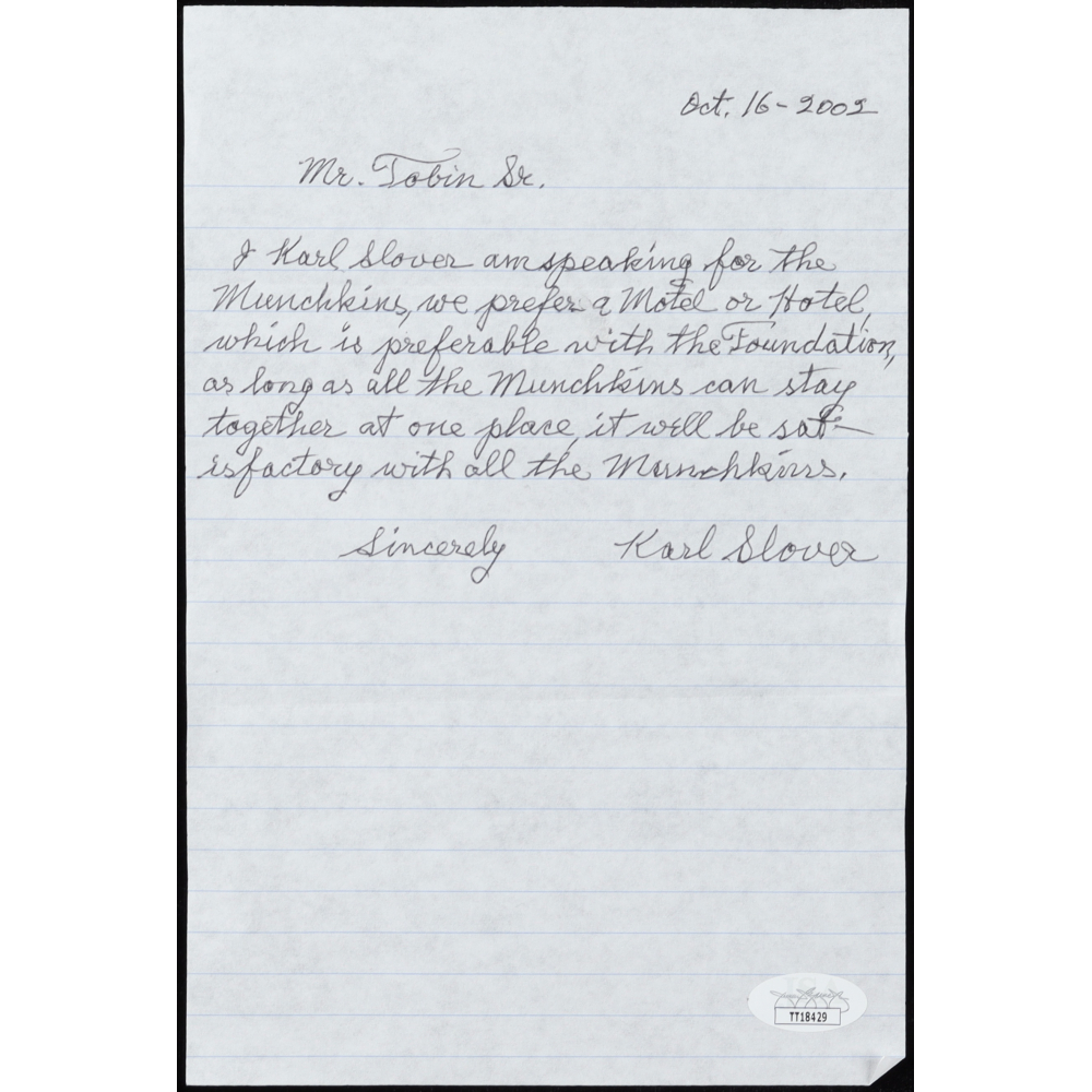 Karl Slover Signed 2002 Letter (JSA) | Pristine Auction