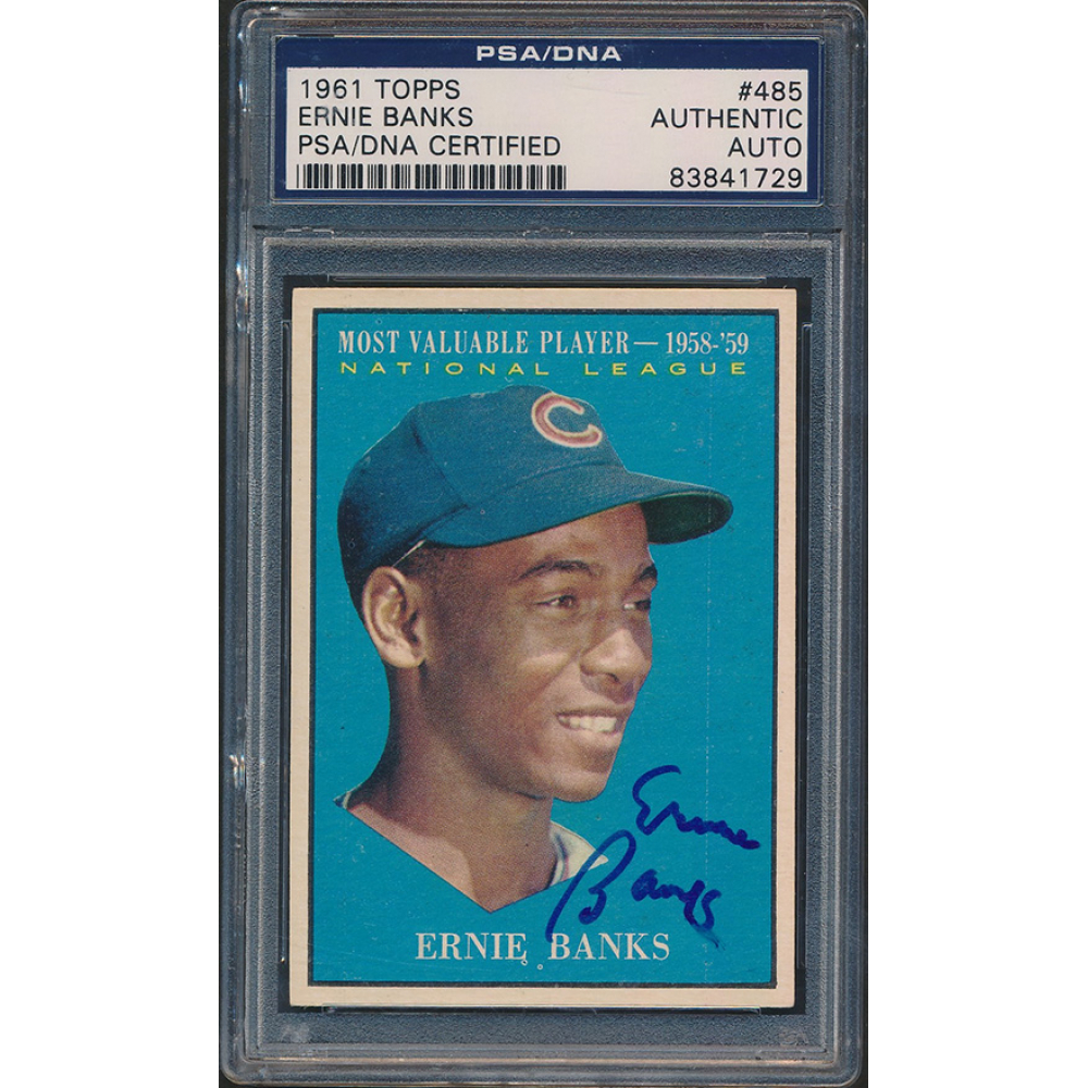 Ernie Banks Signed 1961 Topps #485 MVP (PSA) | Pristine Auction