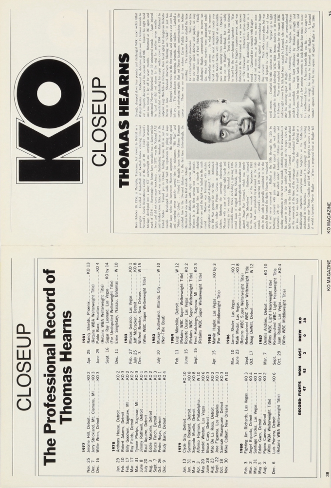 Thomas "Hitman" Hearns Signed 8.5x11 KO Magazine Cover Inscribed "12-07 ...