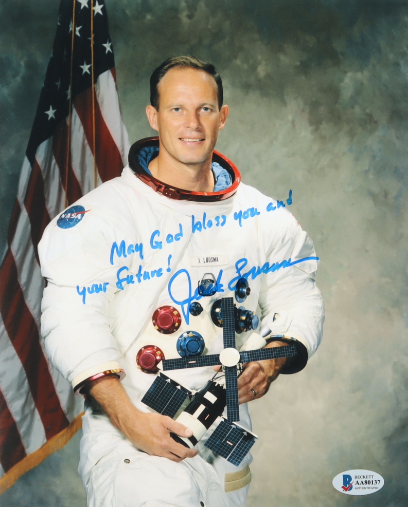 Jack R. Lousma Signed NASA 8x10 Photo Inscribed "May God Bless You And ...