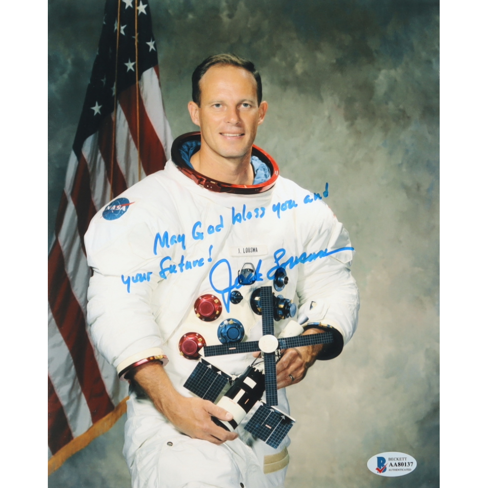 Jack R. Lousma Signed NASA 8x10 Photo Inscribed "May God Bless You And ...