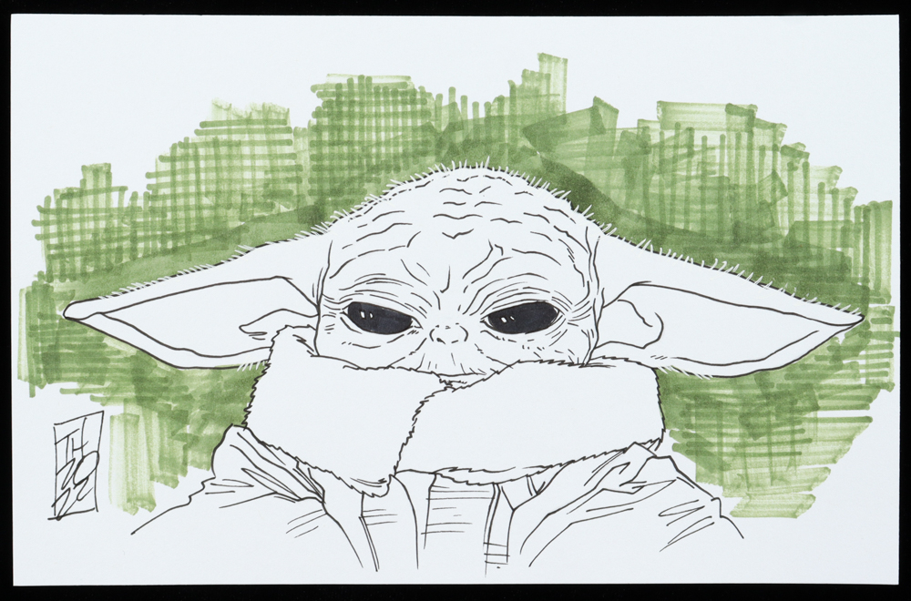 Grogu "The Mandalorian" Original Sketch by Tom Hodges (PA) | Pristine ...