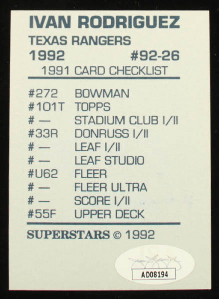 Ivan Rodriguez Signed Trading Card (JSA) | Pristine Auction