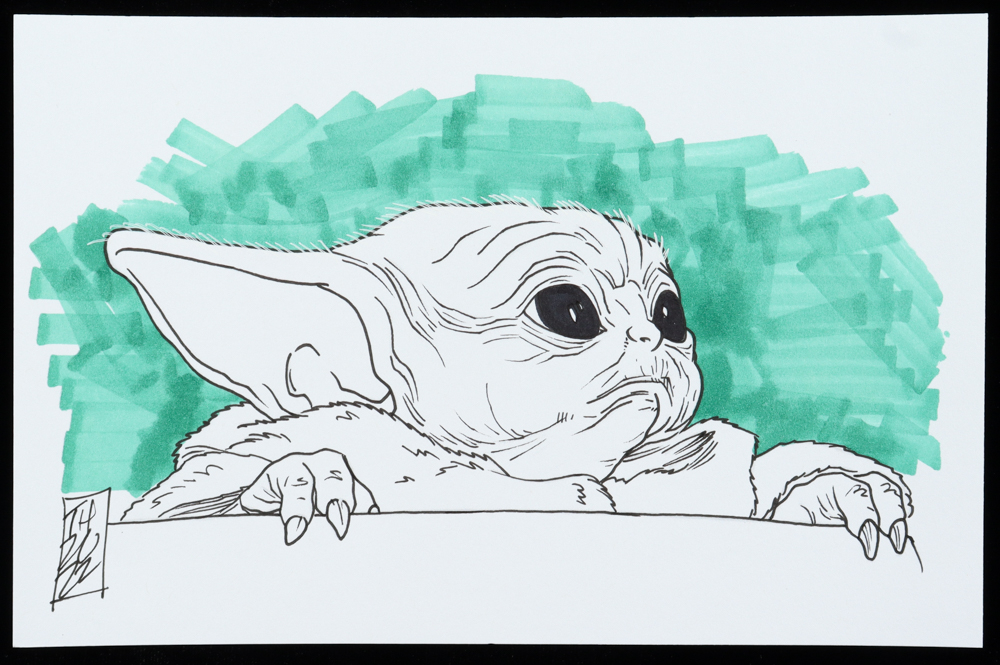 Grogu "The Mandalorian" Original Sketch by Tom Hodges (PA) | Pristine ...