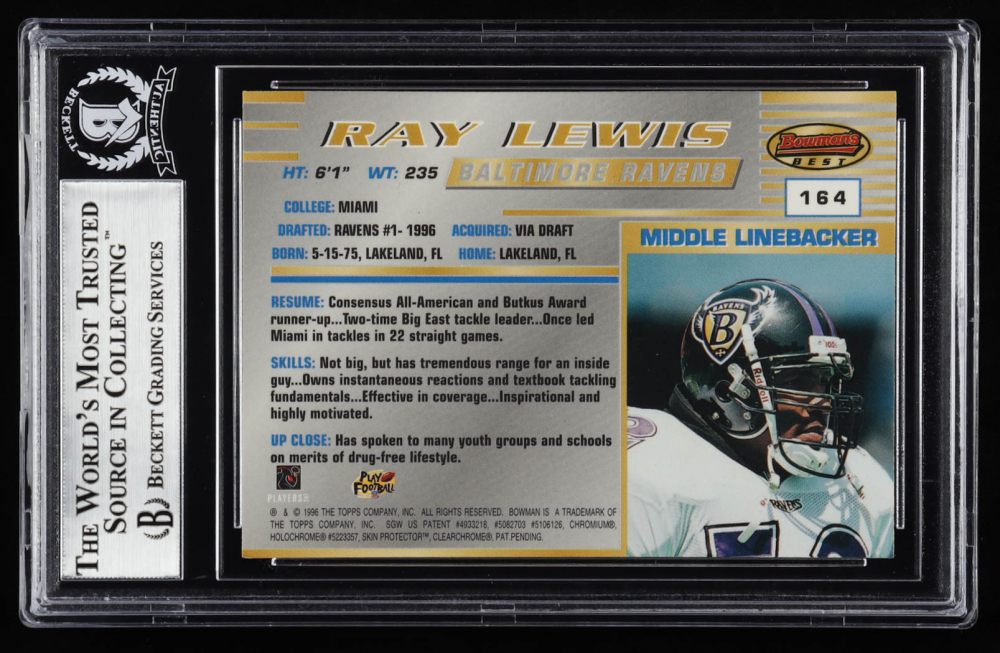 Ray Lewis Signed 1996 Bowman's Best #164 RC (BGS) | Pristine Auction