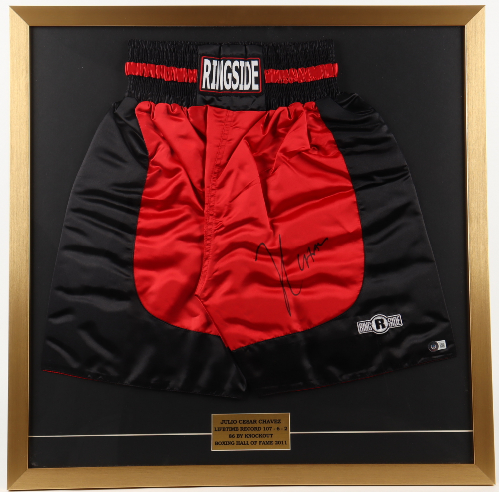 Julio Cesar Chavez Signed 28x28 Custom Framed Boxing Trunks Display ...