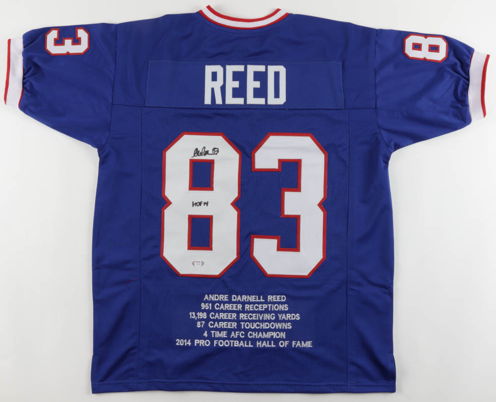 Andre Reed Signed Career Highlight Stat Jersey Inscribed "HOF 14" (PSA ...