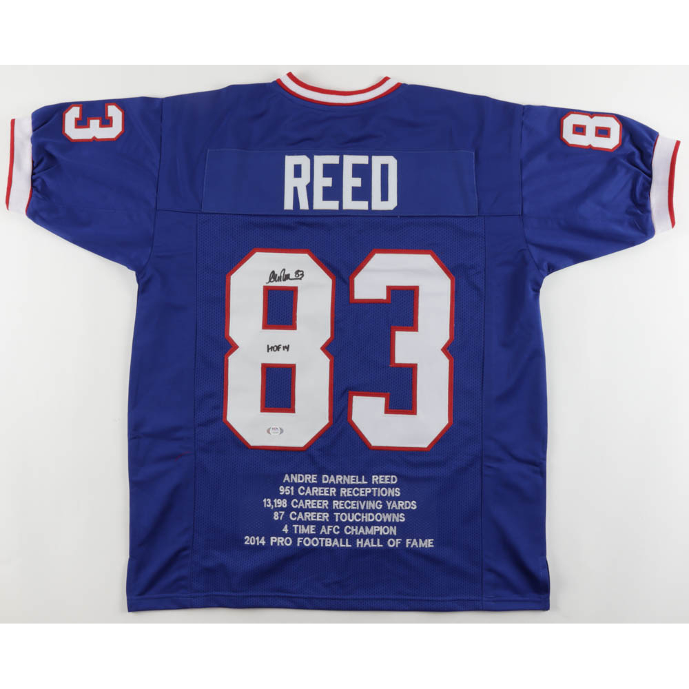Andre Reed Signed Career Highlight Stat Jersey Inscribed "HOF 14" (PSA ...