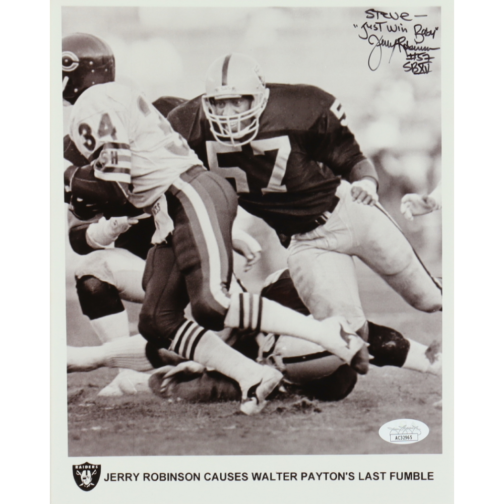 Jerry Robinson Signed Raiders 8x10 Photo Inscribed "Just Win Baby ...