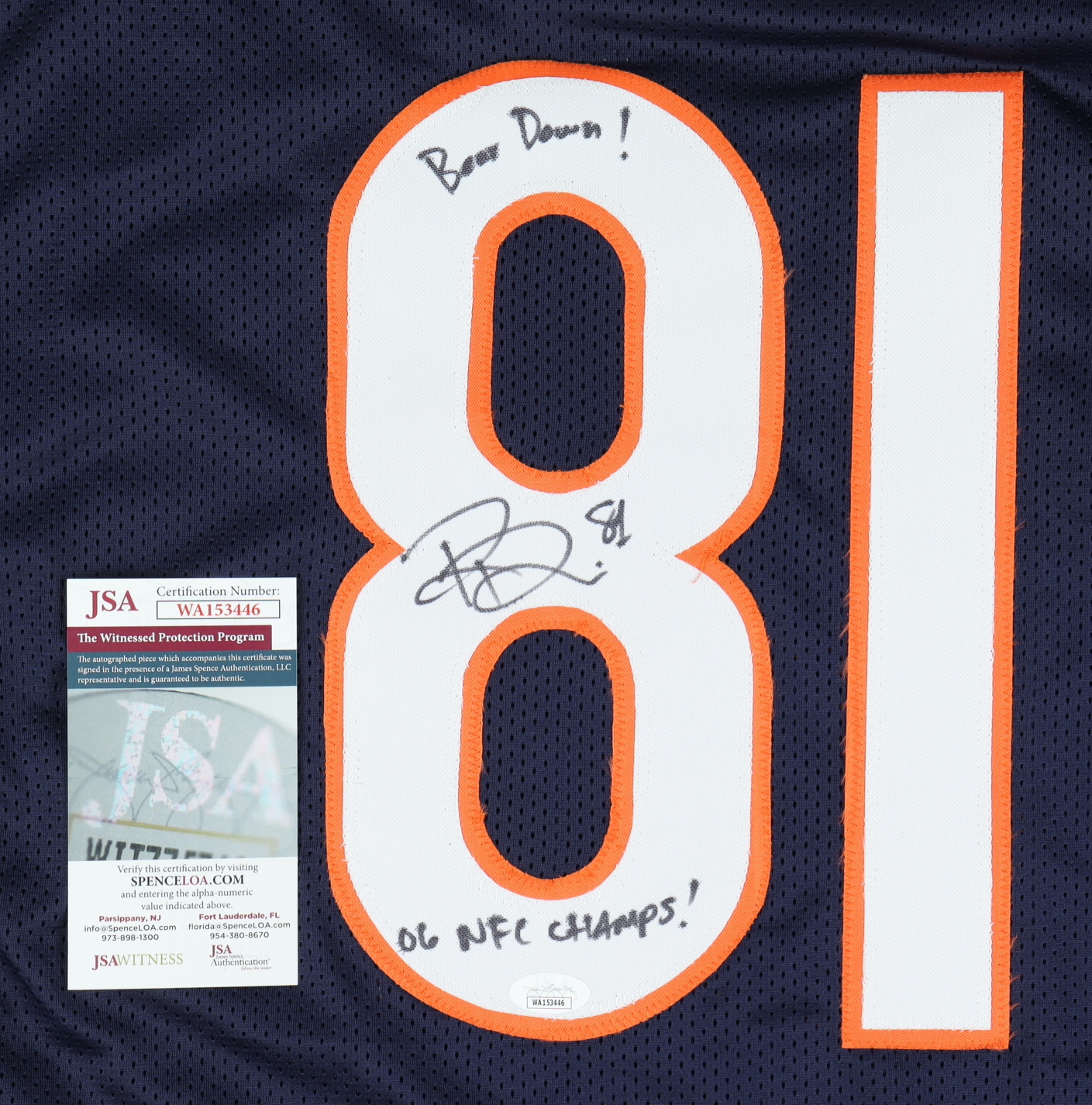 Rashied Davis Signed Jersey Inscribed "Bear Down!" & "06 NFL Champs ...