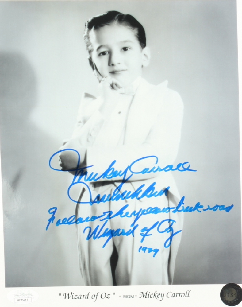 Mickey Carroll Signed "The Wizard of Oz" 8x10 Photo Inscribed "Munchkin," "Follow The Yellow ...