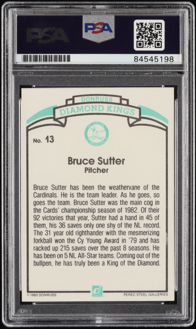 Bruce Sutter Signed 1984 Donruss #13 Diamond Kings COR (PSA) | Pristine ...