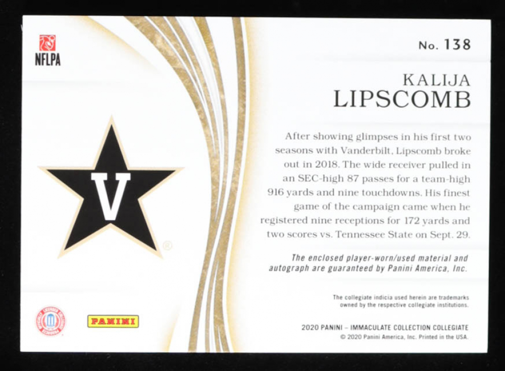 Kalija Lipscomb 2020 Immaculate Collection Collegiate Rookie Patch ...