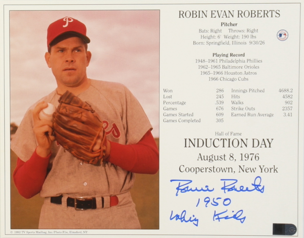 Robin Roberts Signed Phillies 8x10 Print Inscribed "1950 Whiz Kids ...