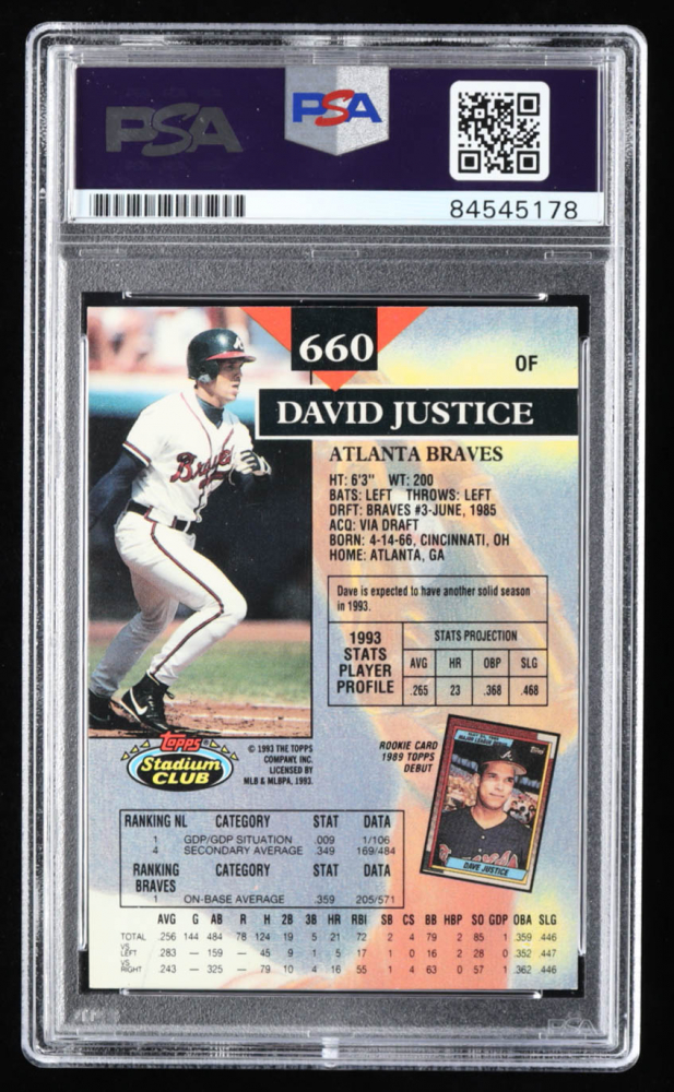 David Justice Signed 1993 Stadium Club #660 (PSA) | Pristine Auction