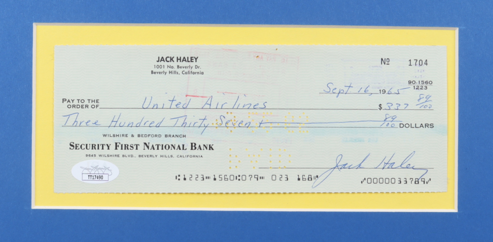 Jack Haley Signed "The Wizard Of Oz" 16x20 Custom Matted Personal Bank ...