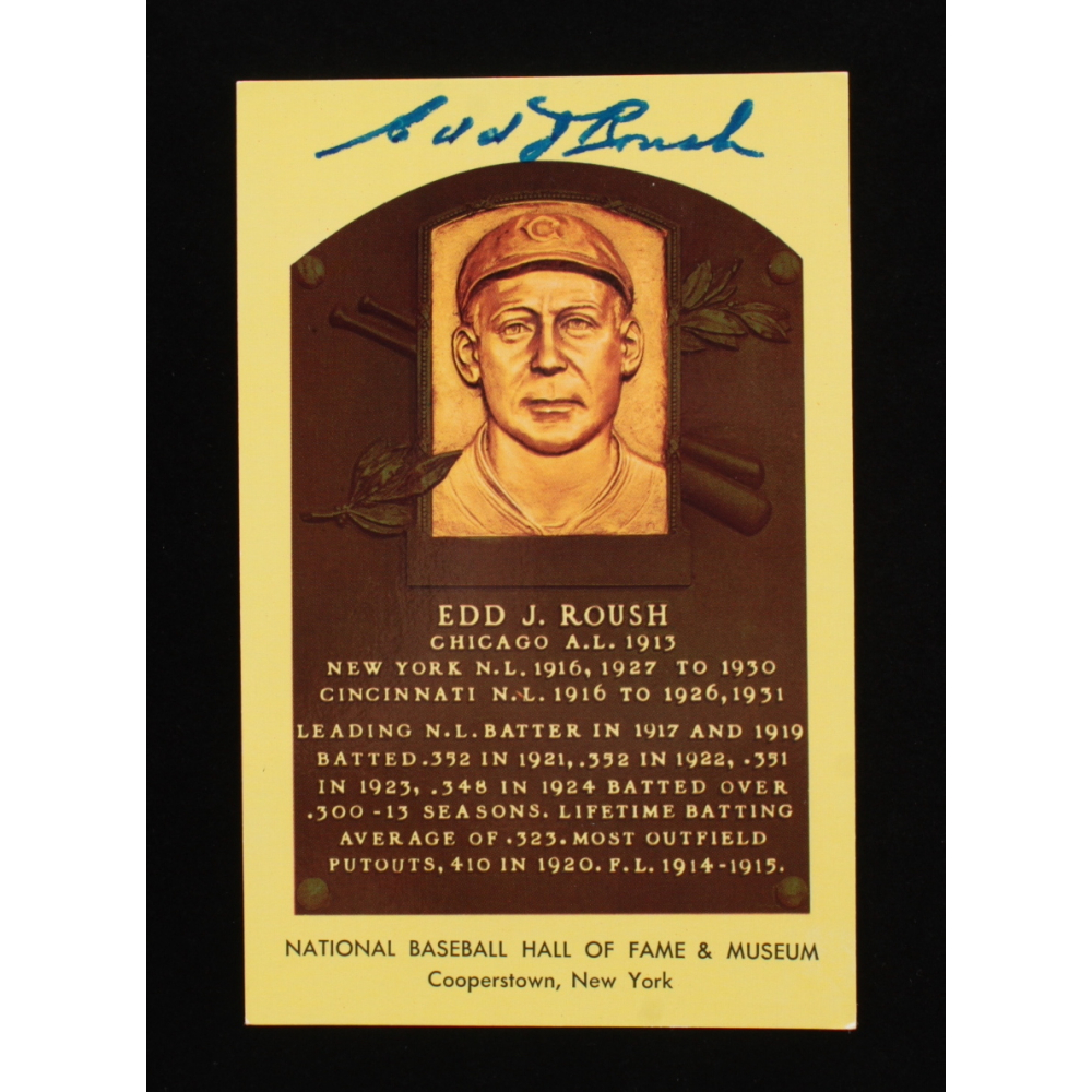 Edd Roush Signed Hall of Fame Plaque Postcard (Beckett) | Pristine Auction