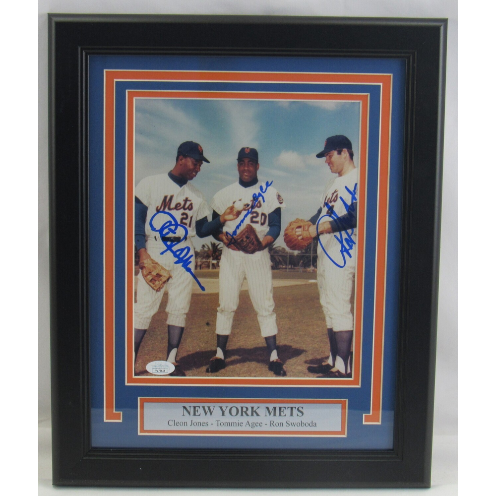 Cleon Jones, Tommie Agee & Ron Swoboda Signed Mets 13x16 Custom Framed ...