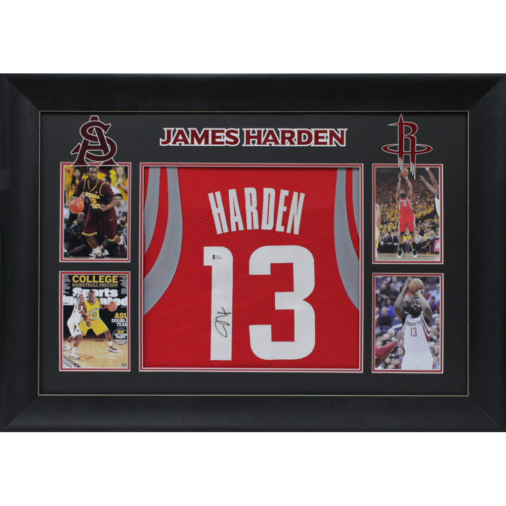 James Harden Signed 23.5x27.5 Custom Framed Jersey Display (Beckett ...