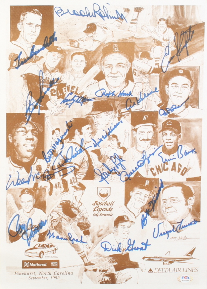 "Baseball Legends" Golf Scramble 13x18 Print Signed by (20) with Lew ...