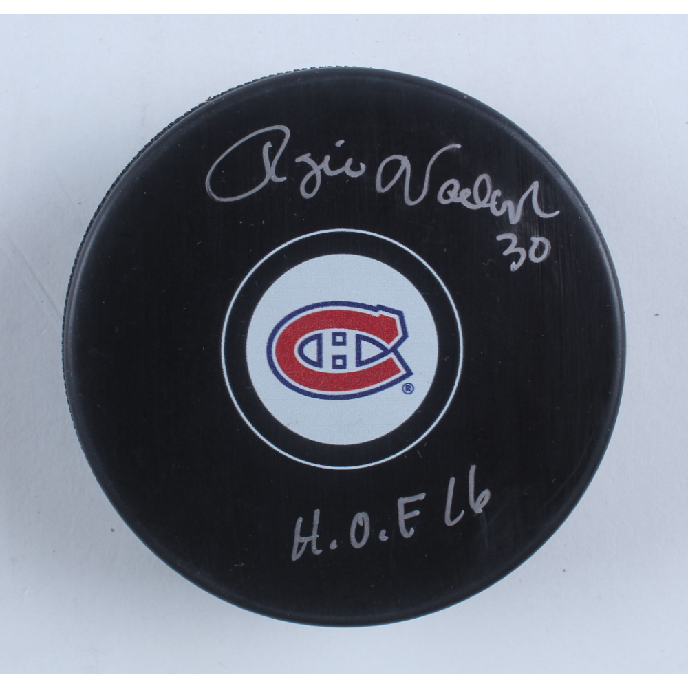 Rogie Vachon Signed Canadiens Logo Hockey Puck Inscribed "H.O.F. 16 ...