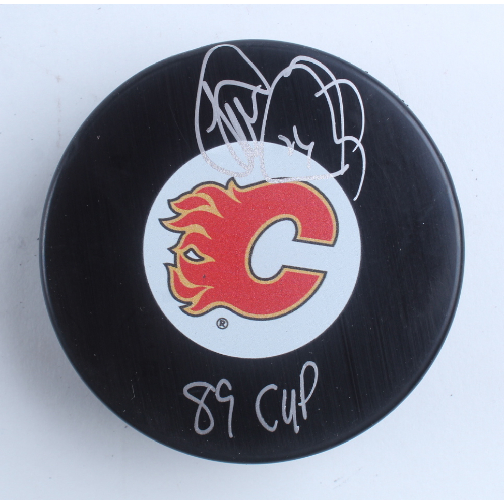Theoren Fleury Signed Flames Logo Hockey Puck Inscribed "89 Cup" (COJO ...