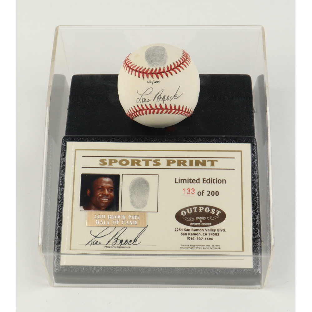 Lou Brock Signed LE ONL Baseball Display with Thumbprint (Beckett ...