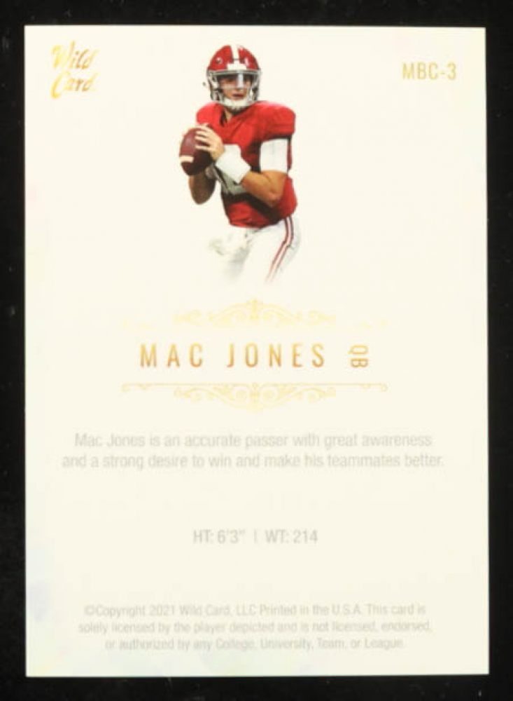 Mac Jones 2021 Wild Card Matte White Premier #MBC3 RC | Pristine Auction