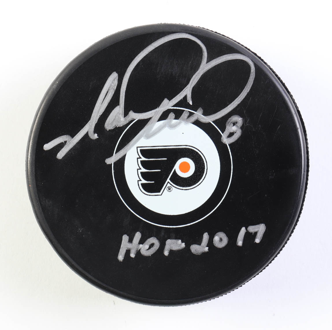 Mark Recchi Signed Flyers Logo Hockey Puck Inscribed "HOF 2017" (MAB ...