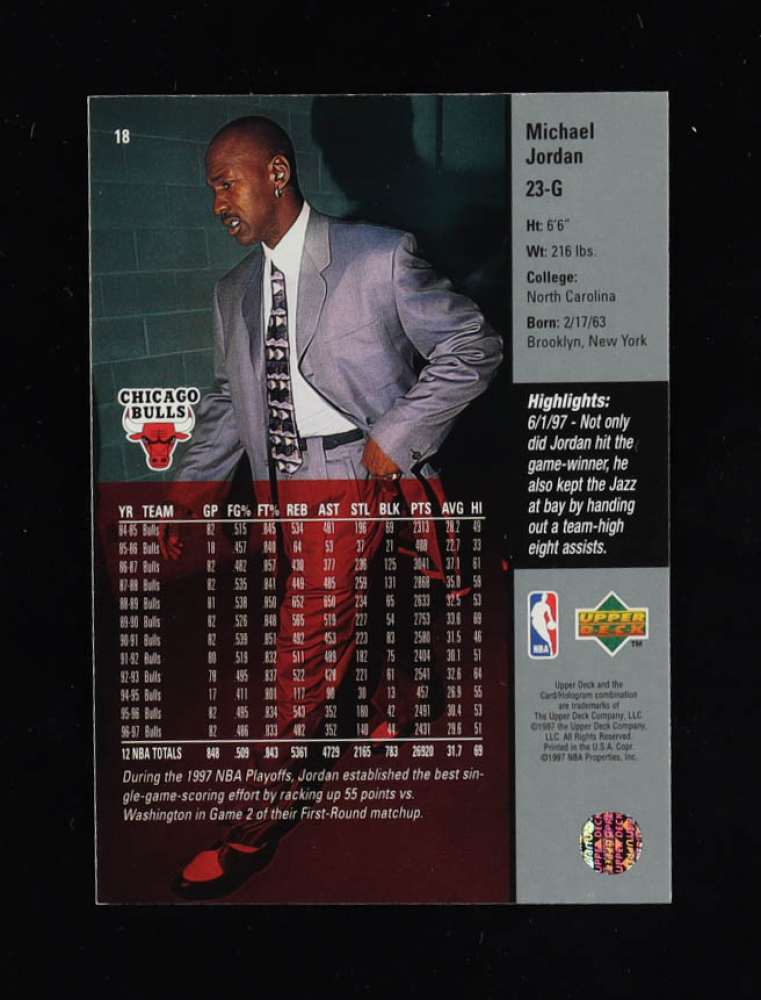 Michael Jordan 1997-98 Upper Deck Game Dated Memorable Moments #18 ...
