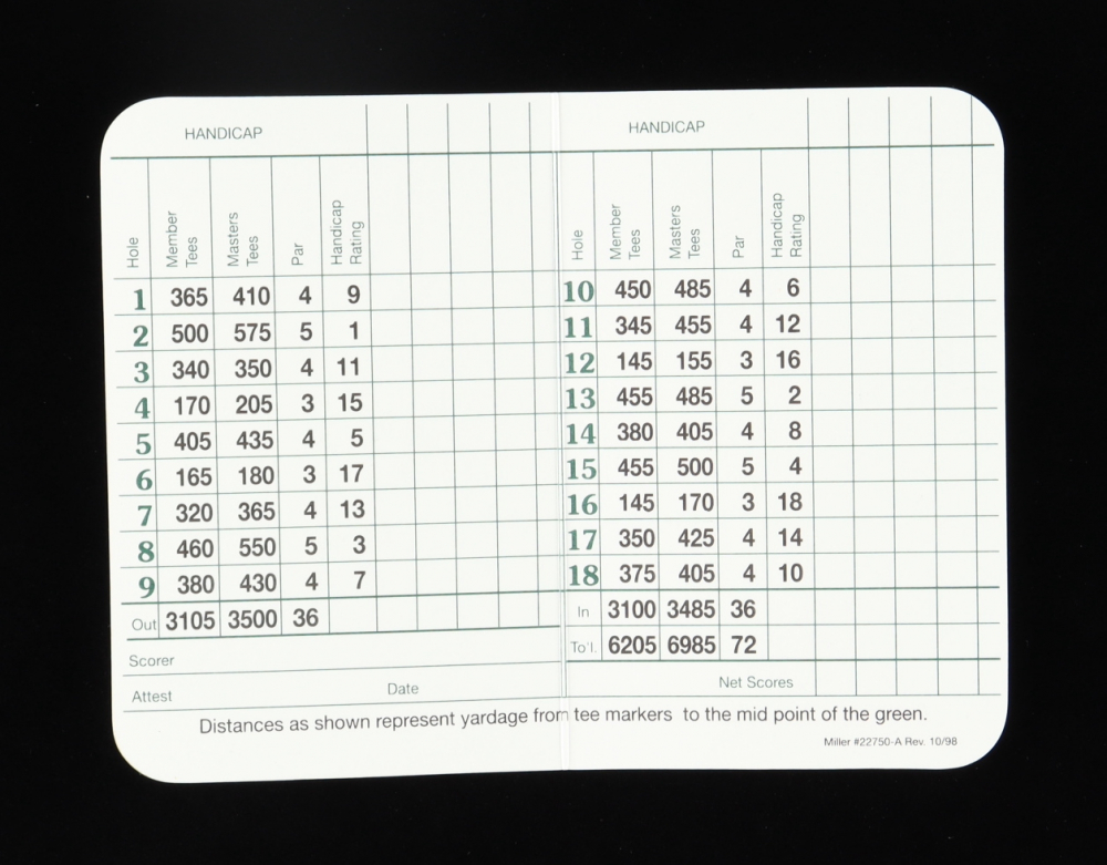 Rory McIlroy Signed Augusta National Golf Club Score Card (JSA ...