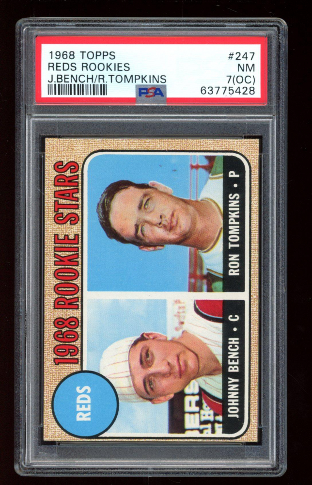 Johnny Bench RC / Ron Tompkins 1968 Topps #247 Rookie Stars (PSA 7) (OC ...
