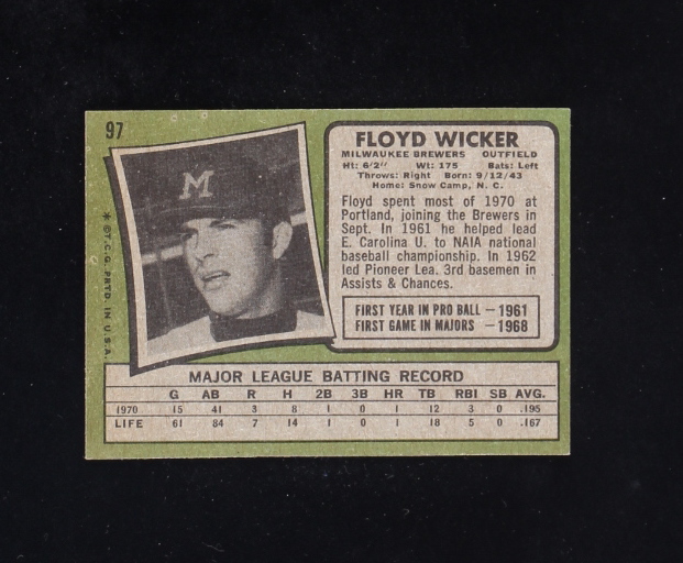 Floyd Wicker 1971 Topps #97 | Pristine Auction