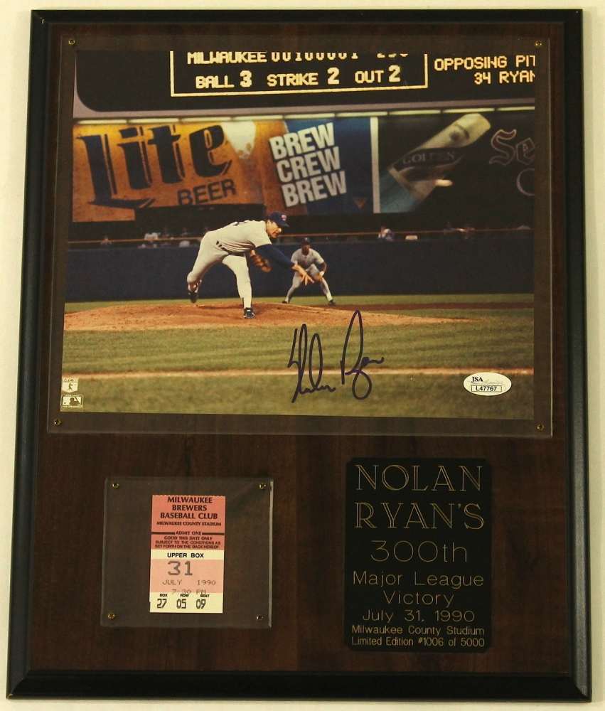 Nolan Ryan Signed Rangers "Career Victory #300" 12x15 Custom Plaque ...
