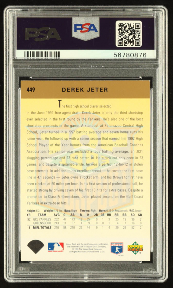 Derek Jeter 1993 Upper Deck #449 RC (PSA 9) | Pristine Auction
